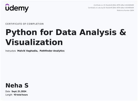 Completed Python For Data Analysis And Visualization Course Neha