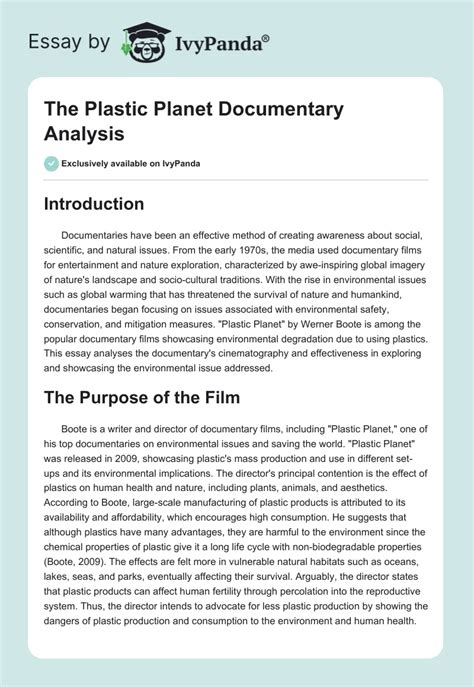 The Plastic Planet Documentary Analysis 1199 Words Essay Example