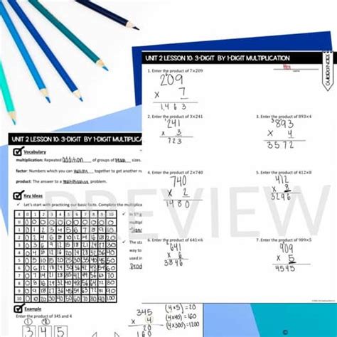 Multi Digit Multiplication Guided Notes Lesson 3 By 1 Digit Tpt