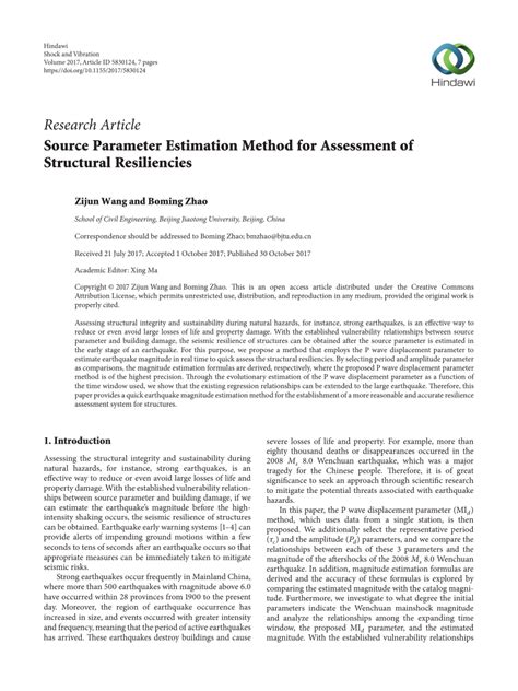 Pdf Source Parameter Estimation Method For Assessment Of Structural