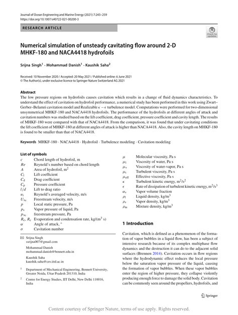 Numerical Simulation Of Unsteady Cavitating Flow Around D MHKF And NACA Hydrofoils