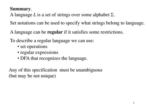 ppt summary a language l is a set of strings over some alphabet