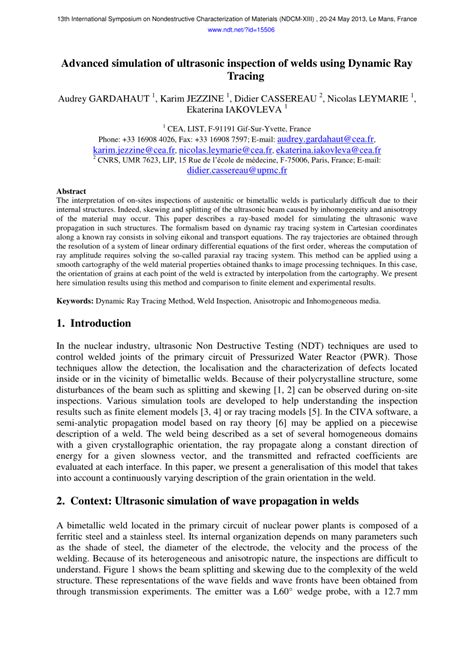 Pdf Advanced Simulation Of Ultrasonic Inspection Of Welds Using Dynamic Ray Tracing