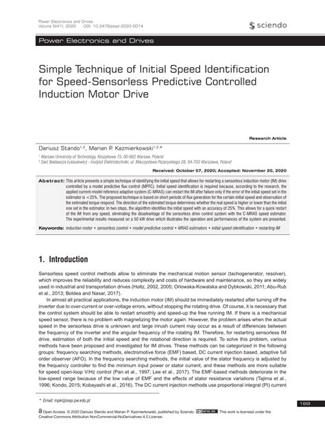 Pdf Simple Technique Of Initial Speed Identification For Speed Sensorless Predictive