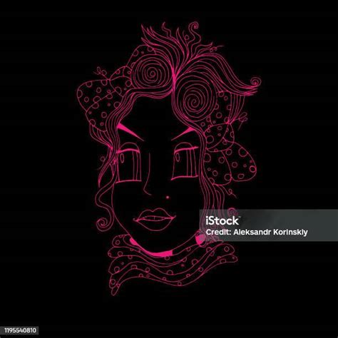 머리를 가진 여자의 얼굴 활 손으로 그린 스케치 클로즈업 가공의 인물에 대한 스톡 벡터 아트 및 기타 이미지 가공의 인물