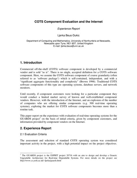 Pdf Cots Component Evaluation And The Internet
