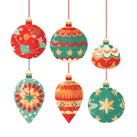 Hanging Christmas Ornaments Vector Sticker Clipart Cute Colorful