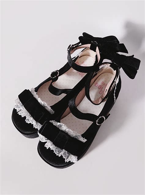 Kirishima Rose Series Velvet Retro Lace Bowknot Round Toe Platform
