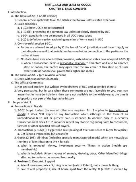 Ucc Ii Outline Pdf Implied Warranty Lease