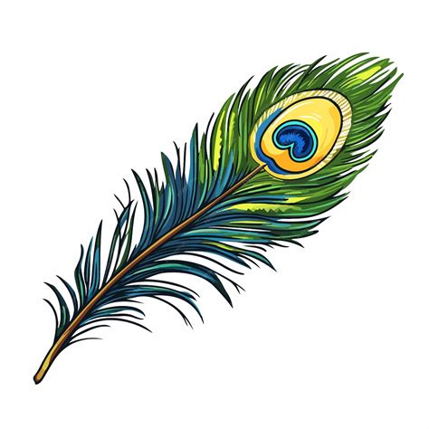Vibrant Peacock Feather Cartoon Vector Illustration Isolated On White