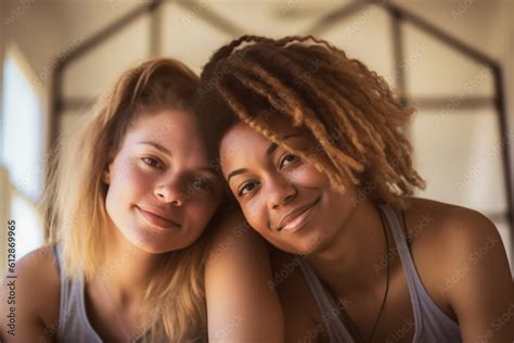 Multicultural Generative Ai Lesbian Couple Practicing Mindfulness Meditation And