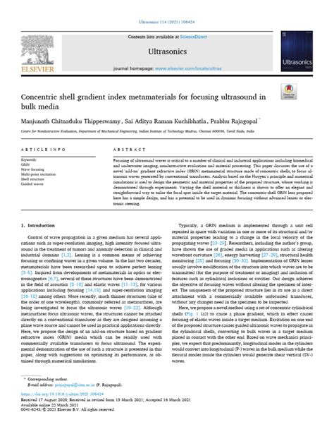 Concentric Shell Gradient Index Metamaterials For Focusing Ultrasound In Bulk Media Pdf