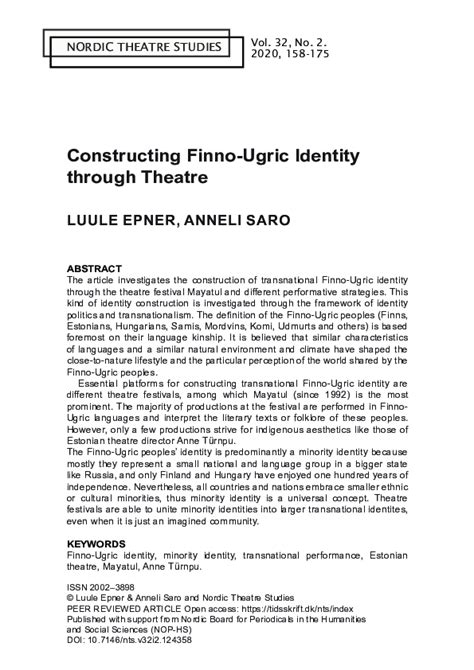Pdf Constructing Finno Ugric Identity Through Theatre