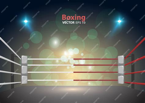 복싱 링 경기장 및 투광 조명 벡터 디자인 밝은 경기장 경기장 조명 빨간색 파란색입니다 프리미엄 벡터