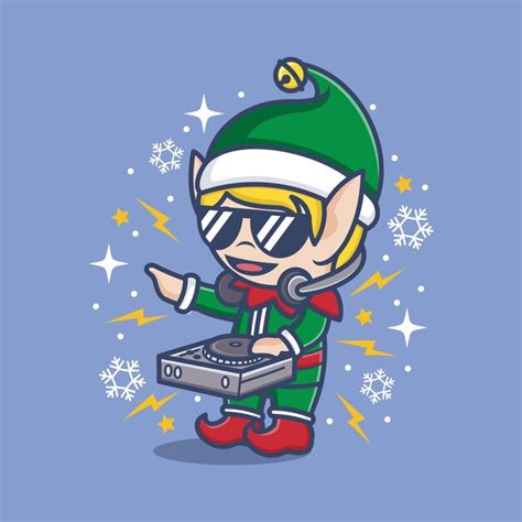 Premium Vector Cute Cartoon Christmas Elf Become Dj
