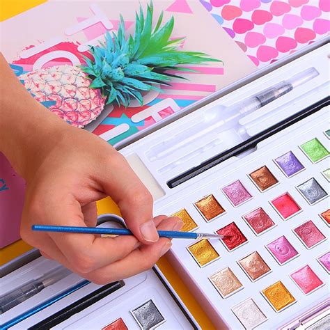 1236 색 메탈릭 글리터 솔리드 수채화 물감 진주 빛 아쿠아렐라 안료 아티스트 페인팅 브러쉬 세트 미술 용품 Aliexpress