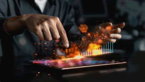 professional analyzing dynamic charts on futuristic holographic tablet
