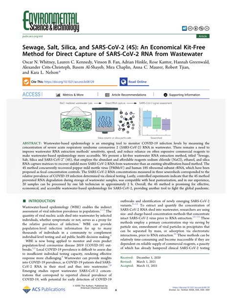 Pdf Sewage Salt Silica And Sars Cov 2 4s An Economical Kit Free Method For Direct