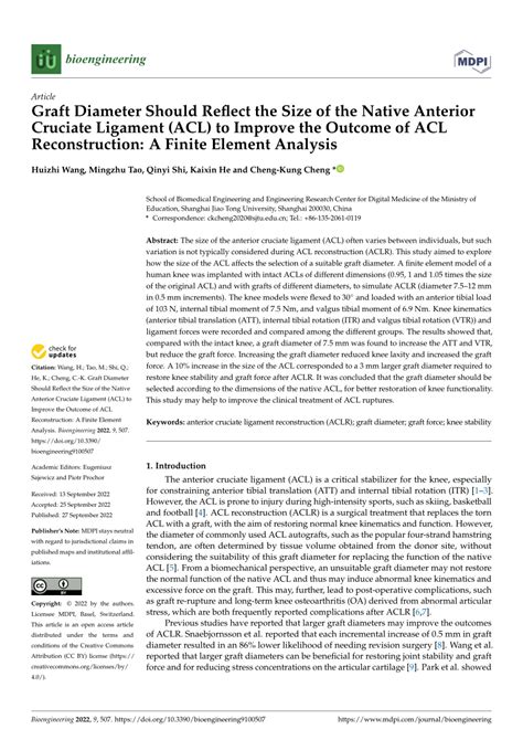 Pdf Graft Diameter Should Reflect The Size Of The Native Anterior Cruciate Ligament Acl To