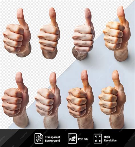 투명한 배경에 고립 된 엄지 손가락을 들고 있는 투명한 세트 Png 프리미엄 Psd 파일