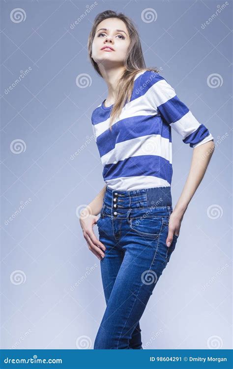Portrait Of Posing Sensual Brunette Girl With Long Hair Stock Image