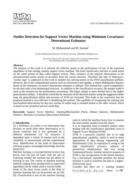 Pdf Outlier Detection For Support Vector Machine Using Minimum Jad