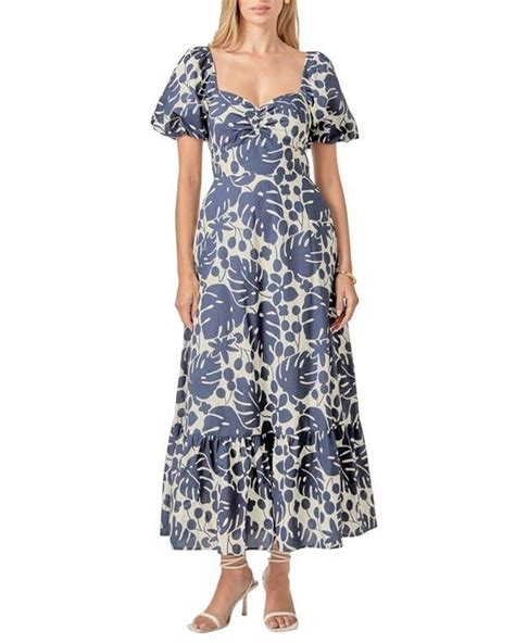 English Factory Floral Print Puff Sleeve Maxi Dress In Blue Lyst