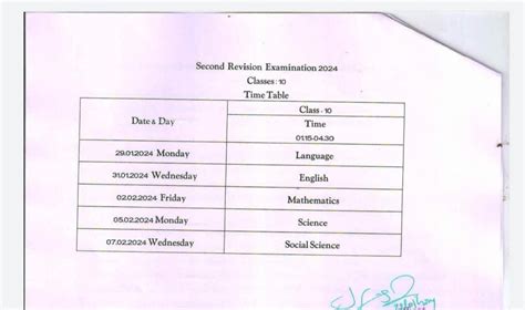 Class 10 Second Revision Time Table 2024 ~ Padasalai Net No 1 Educational Website