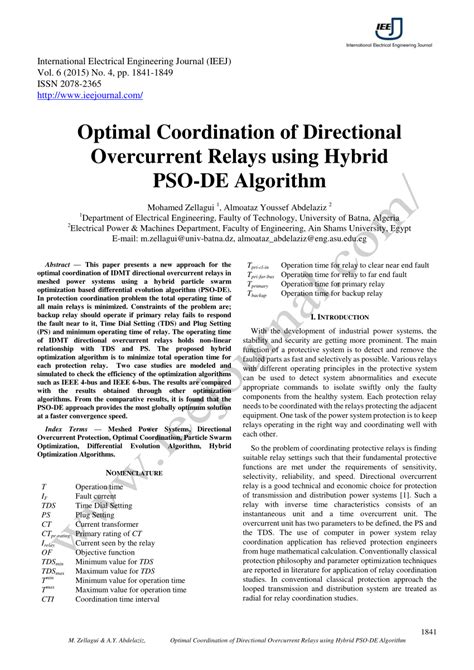 Pdf Optimal Coordination Of Directional Overcurrent Relays Using