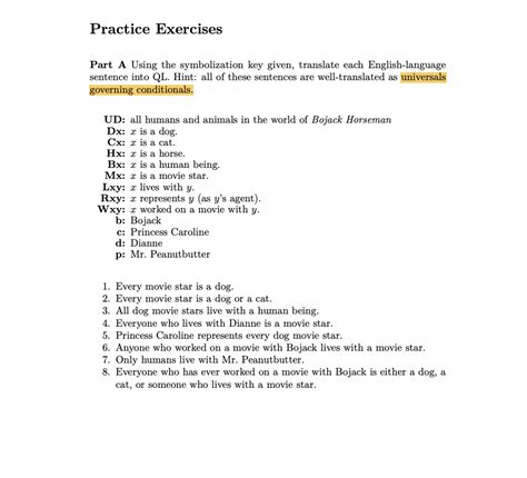 solved practice exercises part a using the symbolization key