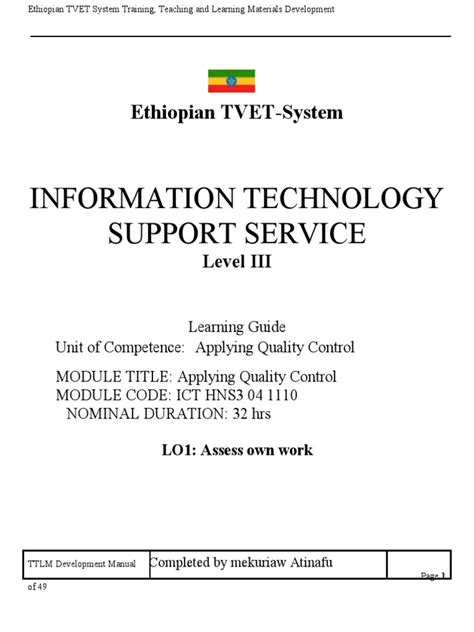 Assessing Work Against Quality Standards A Learning Guide On Quality