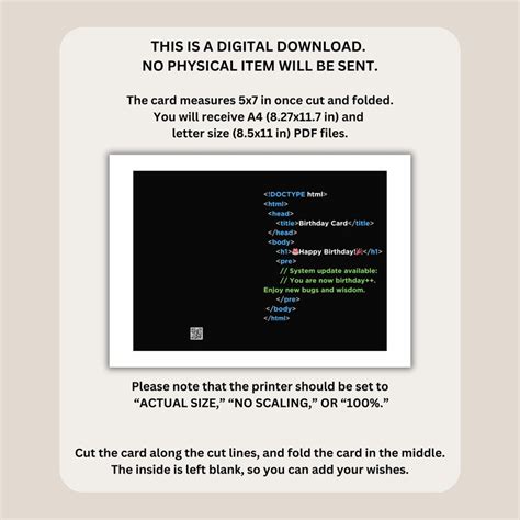 Programmer Birthday Card Printable Funny Coding T For Developers Engineers Tech Lovers