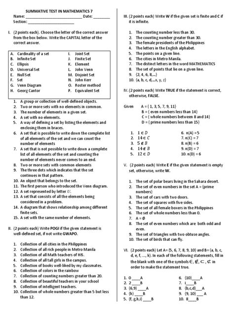Grade 7 Summative Pdf Mathematical Concepts Teaching Mathematics