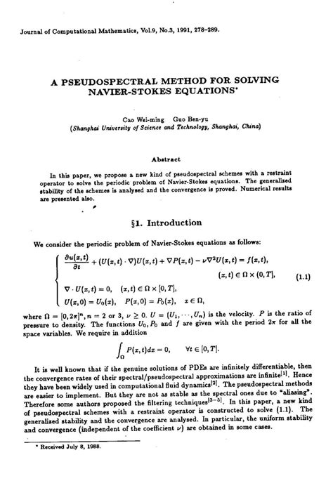 Global Science Press A Pseudospectral Method For Solving Navier Stokes