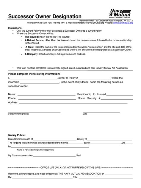 Fillable Online Navymutual Successor Owner Designation Navymutual Fax