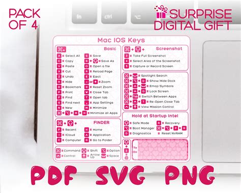 Mac Keyboard Shortcuts Printable Stickers Shortcuts Decal Clipart Pack Of 4 Instant Digital