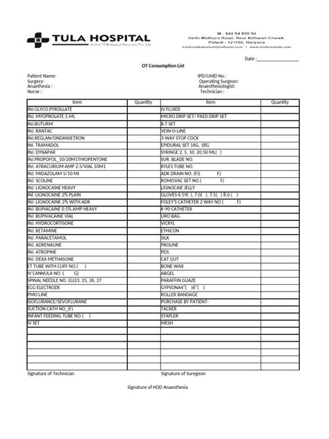 Ot Consumption List Pdf