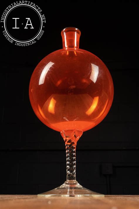 Mid Century Orange Art Glass Bulb Vase Industrial Artifacts