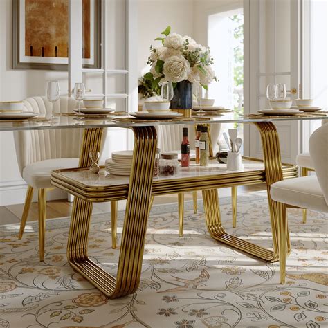 71 79 Modern 6 Seater Rectangular Glass Dining Table Set With