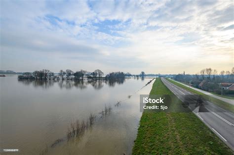 Flooding In The Overflow Area Against The Dyke Of The River Ijssel Near