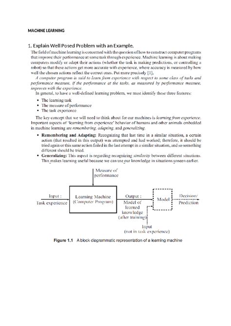 Ml Mid 1 Mtech Aiml Mid Materials Machine Learning 1 Explain Well Posed Problem With An