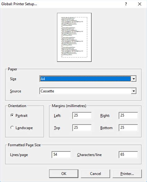Global Printer Setup Dialog