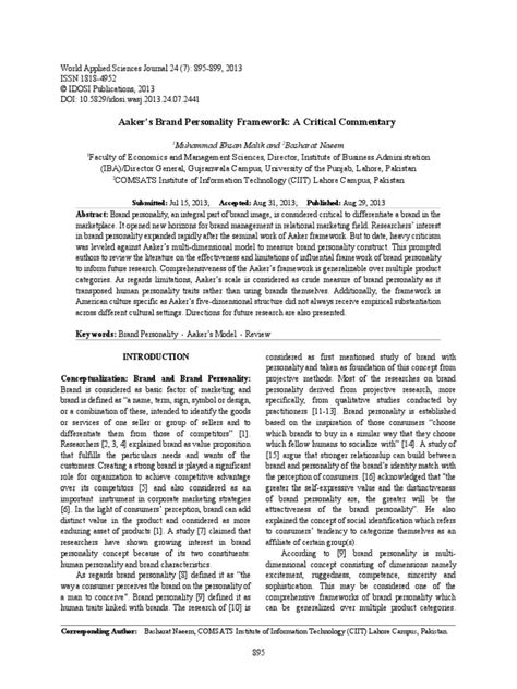 Aakers Brand Personality Framework Pdf Brand Cognition