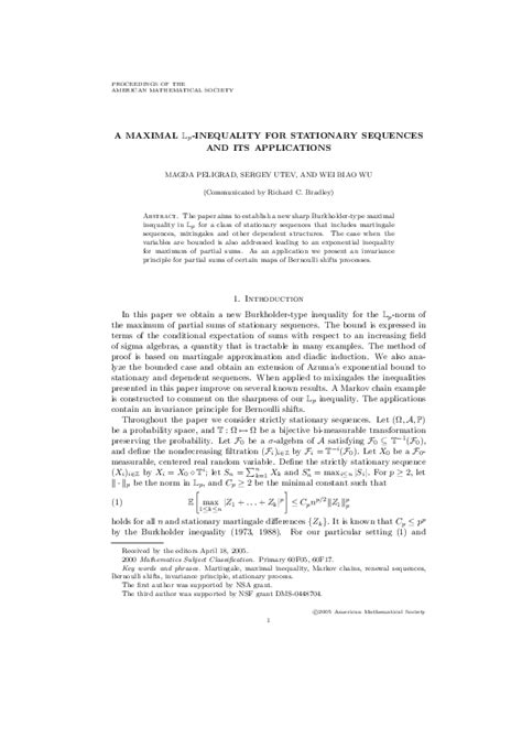 Pdf A Maximal Lp Inequality For Stationary Sequences And Its Applications