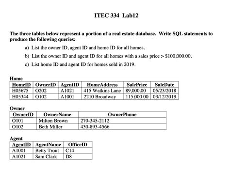 Solved Hello I Just Need Help With A B And C Itec 334 Lab12 The
