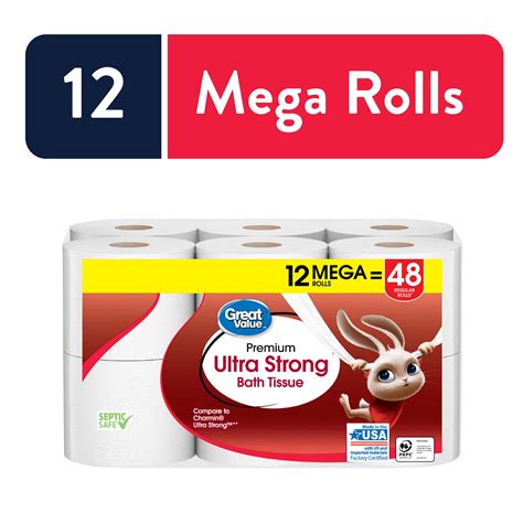 Great Value Ultra Strong 2 Ply Toilet Paper 12 Mega Rolls Anti Slip