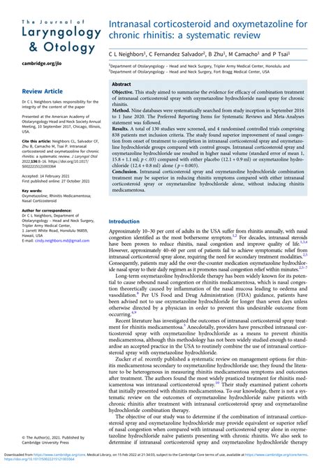 Pdf Intranasal Corticosteroid And Oxymetazoline For Chronic Rhinitis A Systematic Review