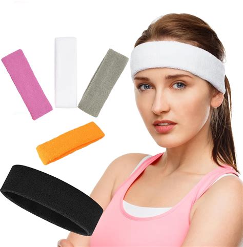 5 Pack Sweatbands Sports Headbands For Men Women Athletic Exercise Gym
