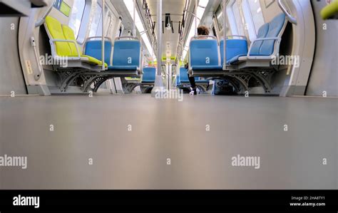 Interior View Of Seating Section On The Bay Area Rapid Transit Subway Train Car San Francisco