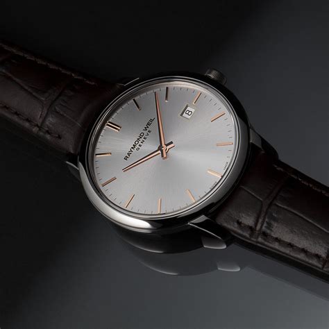 Mens Silver Brown Leather Strap Quartz Watch Toccata Raymond Weil